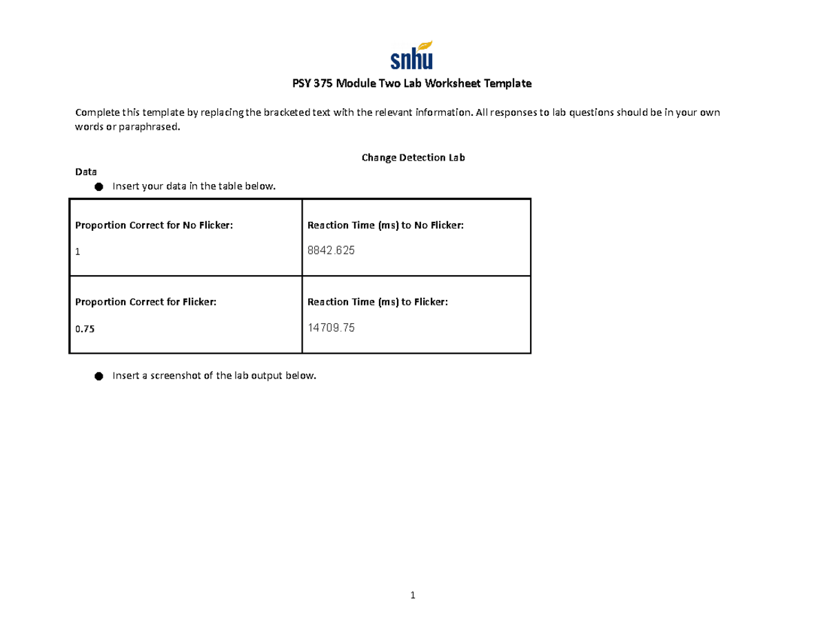 Module Two Lab Worksheet - All responses to lab questions should be in ...