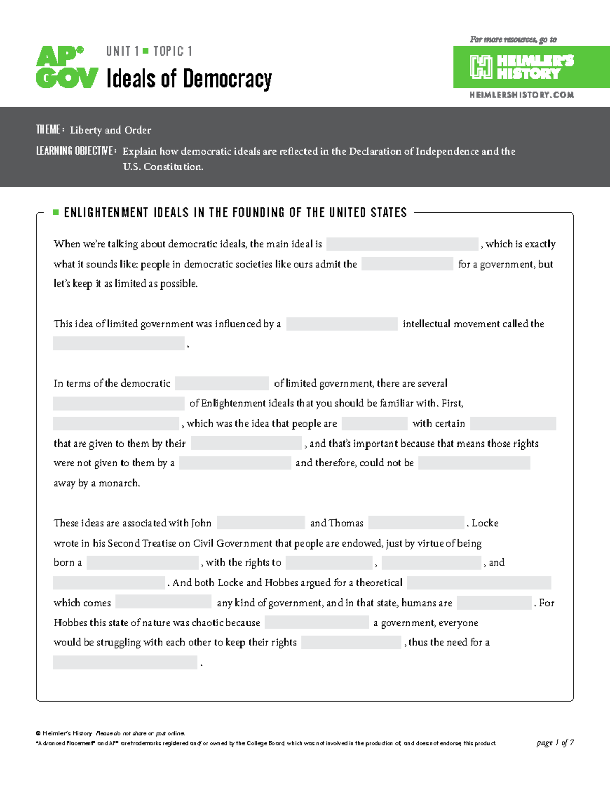 AP Gov Unit 1 Topic 1 Noteguides: Examining Democratic Ideals - Studocu
