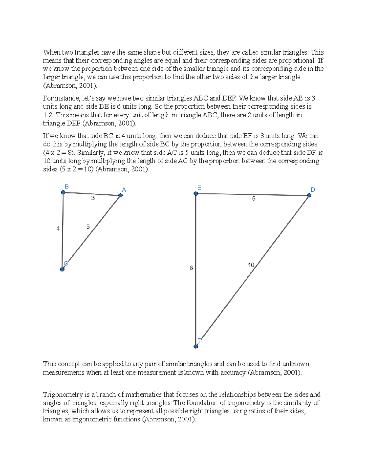 Unit 7 Discussion Assignment: Similar Triangles & Trigonometric ...