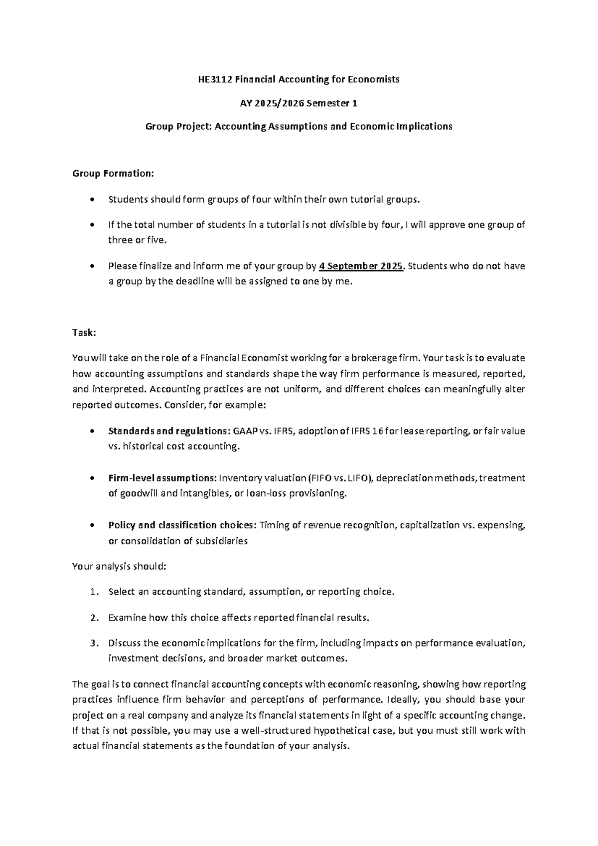 HE3112 Financial Accounting Group Project: Accounting Assumptions ...