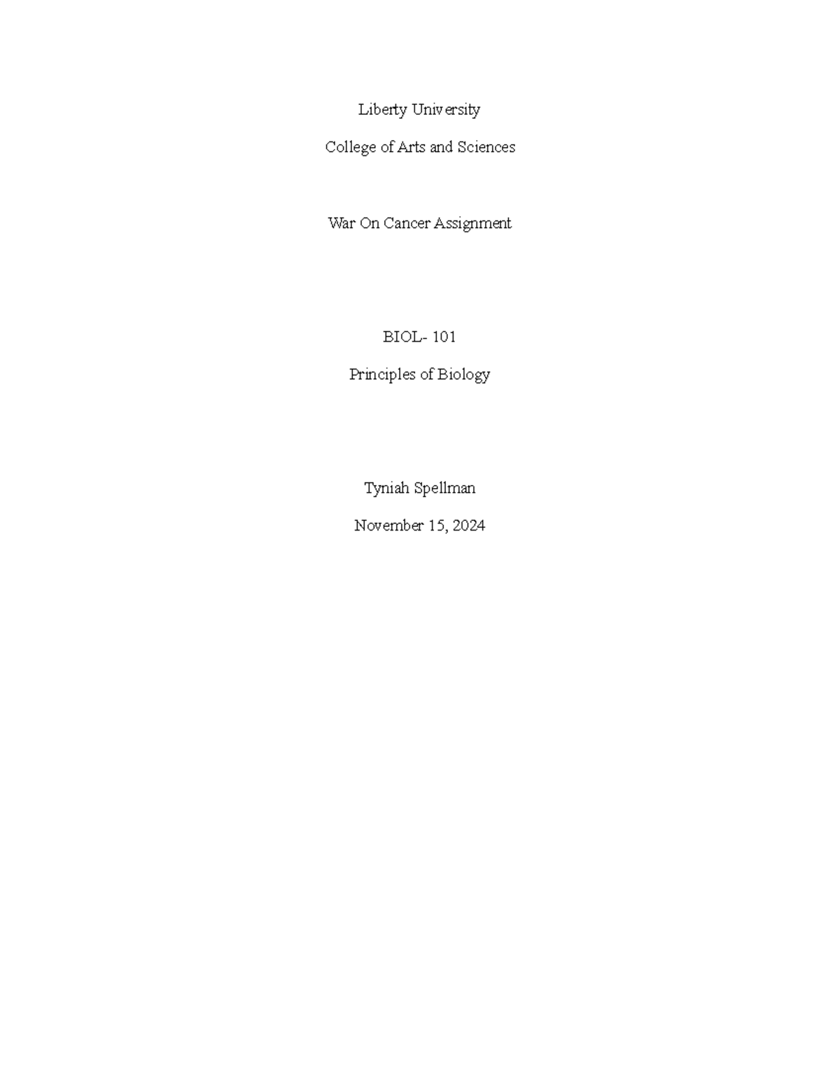 BIOL 101 Week 4 Assignment: Exploring the War on Cancer - Studocu