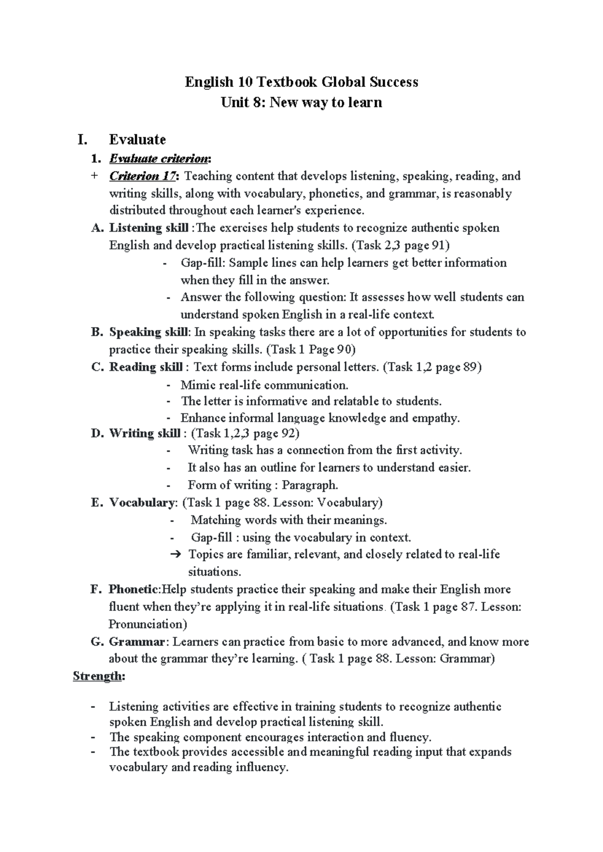English 10 Final Exam: Evaluating Global Success Unit 8 Adaptations ...