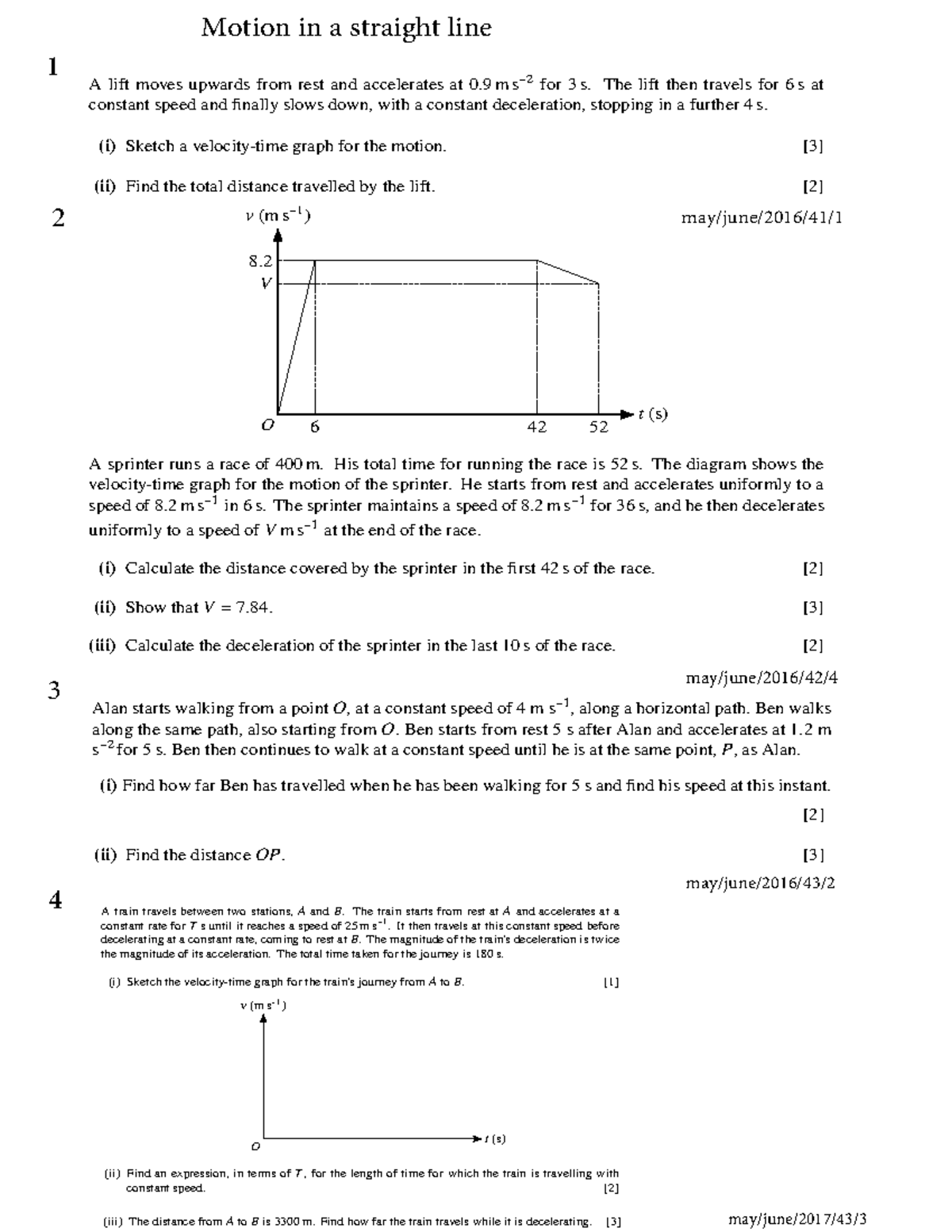 Chap 1: Motion in a Straight Line - Exam Insights and Solutions - Studocu