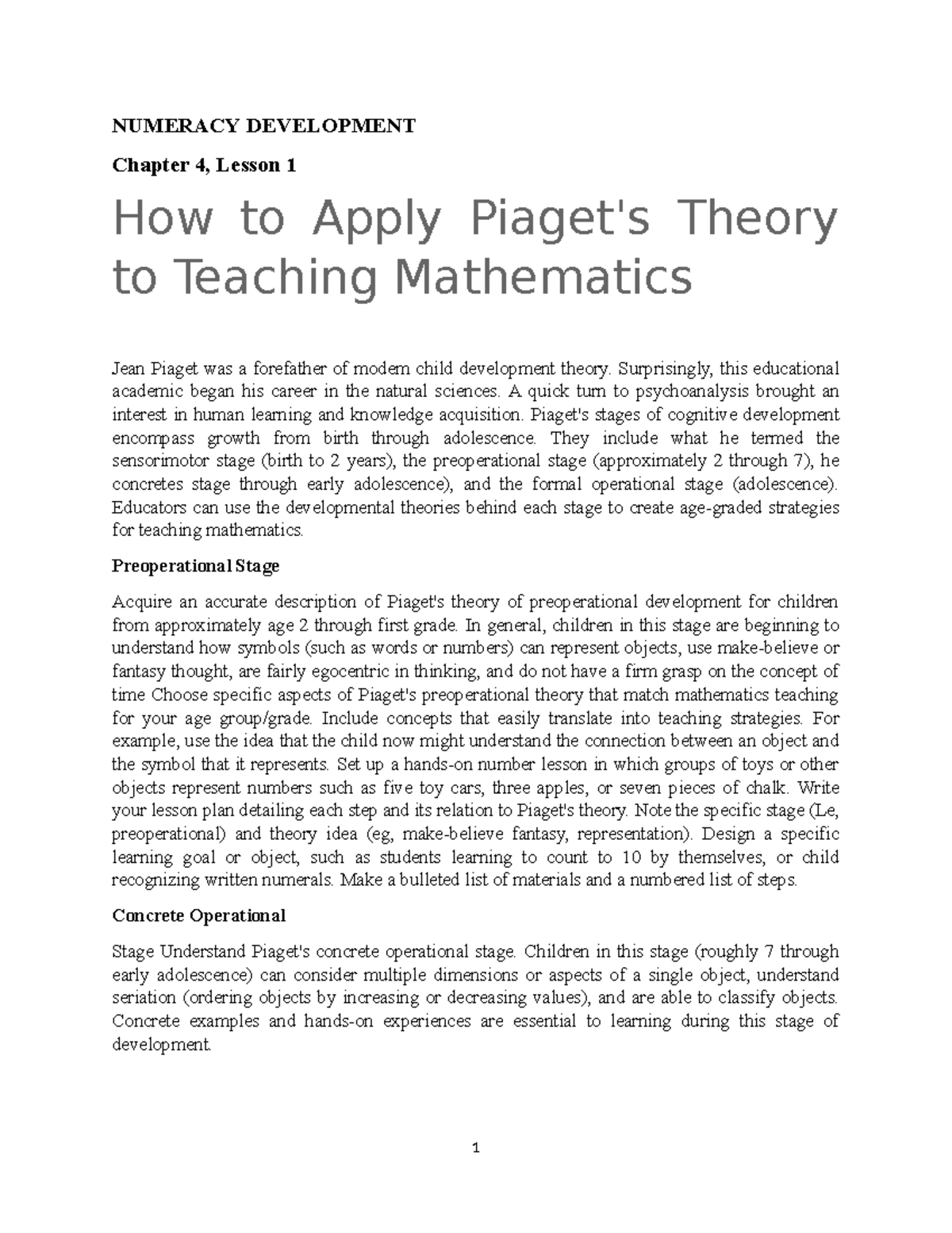 ND - Chapter 4a, Lesson 1 - NUMERACY DEVELOPMENT Chapter 4, Lesson 1 ...