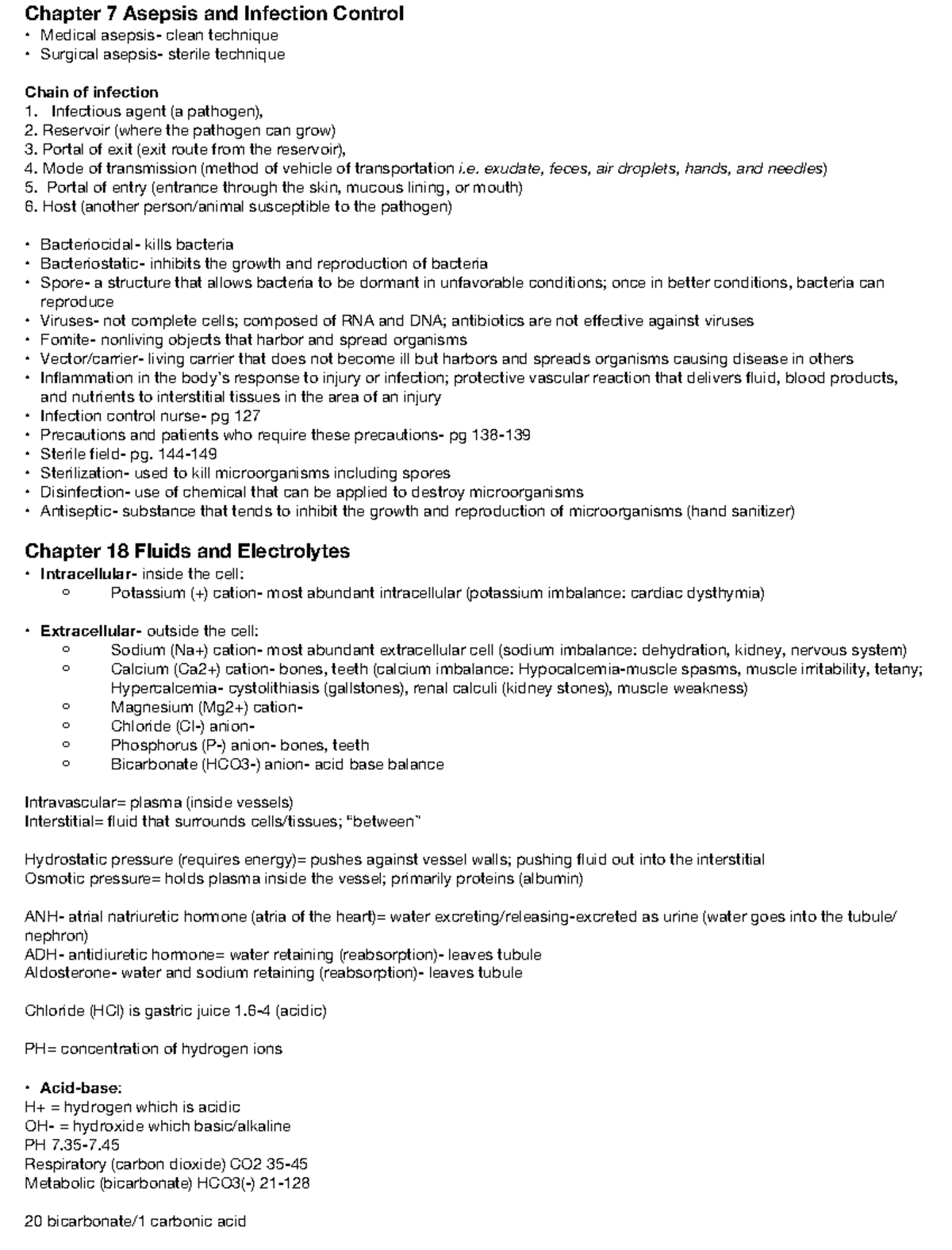 Asepsis, Infection Control, and Fluid Management: Nursing Study Guide ...
