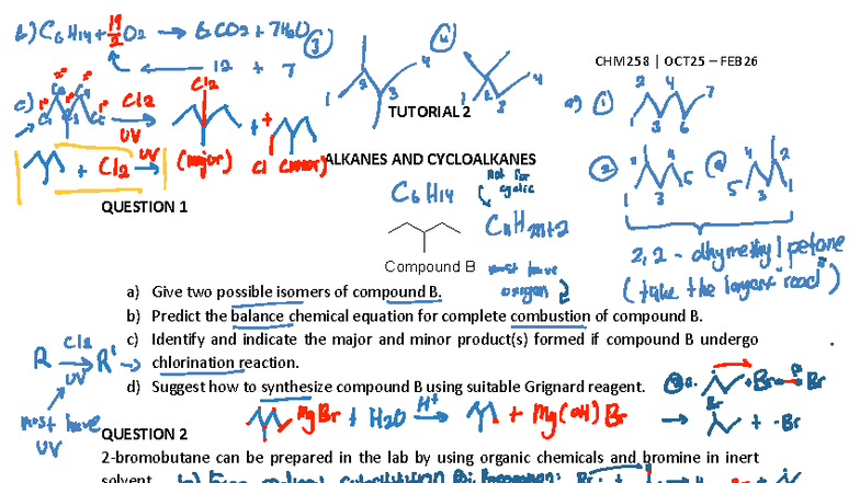 CHM258 Tutorial 2: Alkanes & Cycloalkanes Questions 1-5 - Studocu