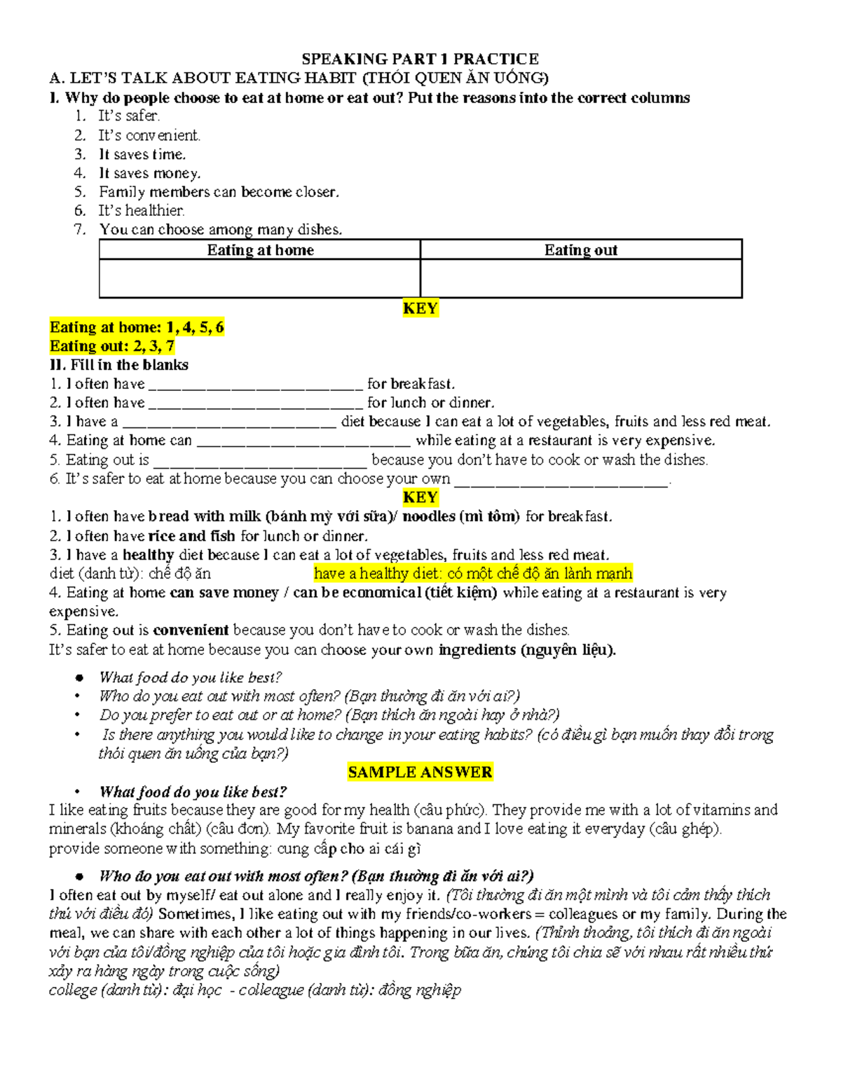 Speaking Part 1 Practice: Eating Habits and Transportation (09062025 ...