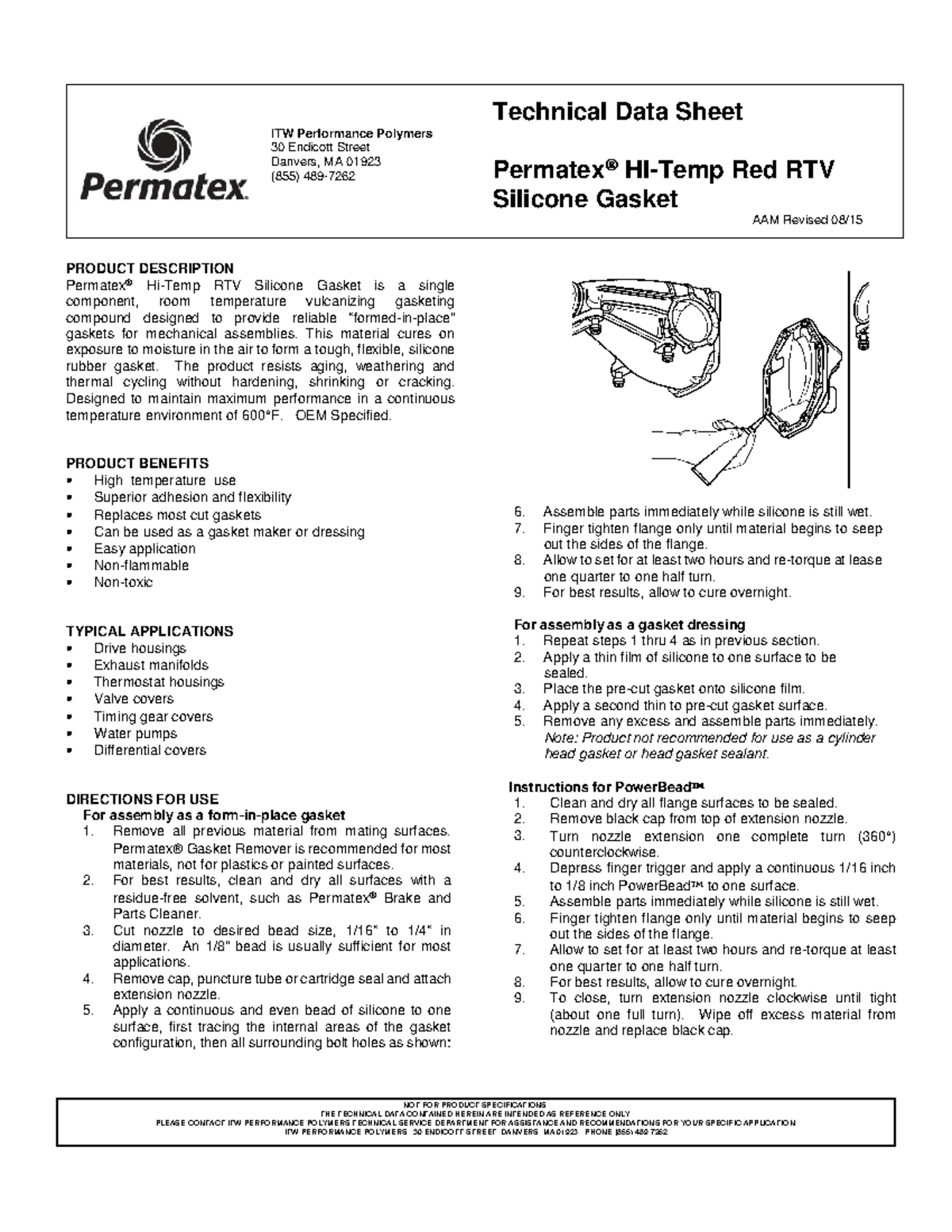 Permatex 81409 RTV Silicone Gasket Technical Data Sheet - Studocu