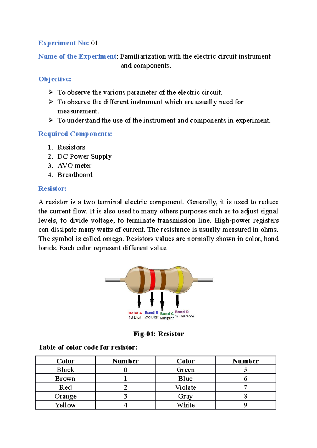 Lab Report 1: Familiarization with Electric Circuit Instruments - Studocu