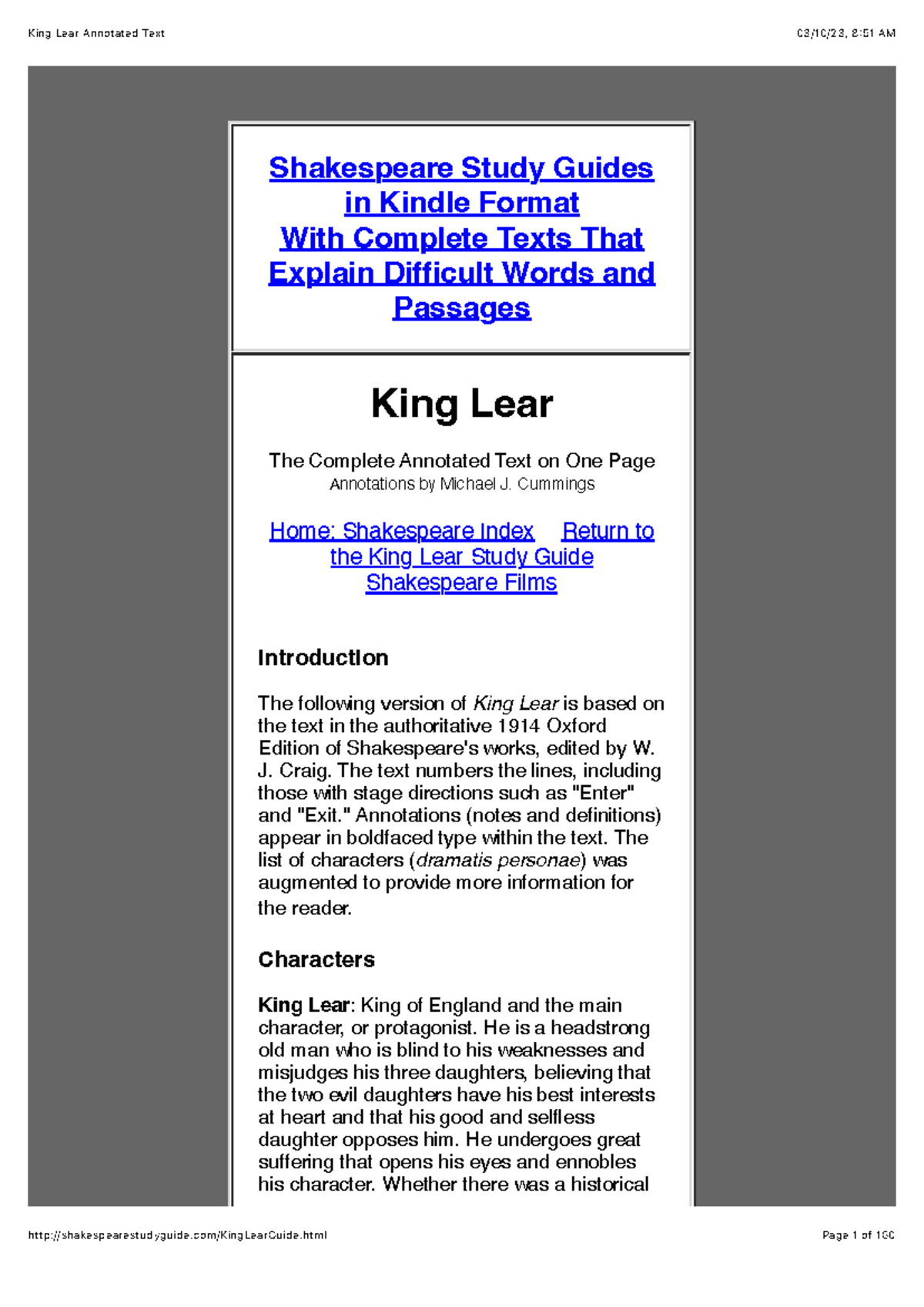 King Lear Complete Annotated Guide - 1914 Oxford Edition - Studocu