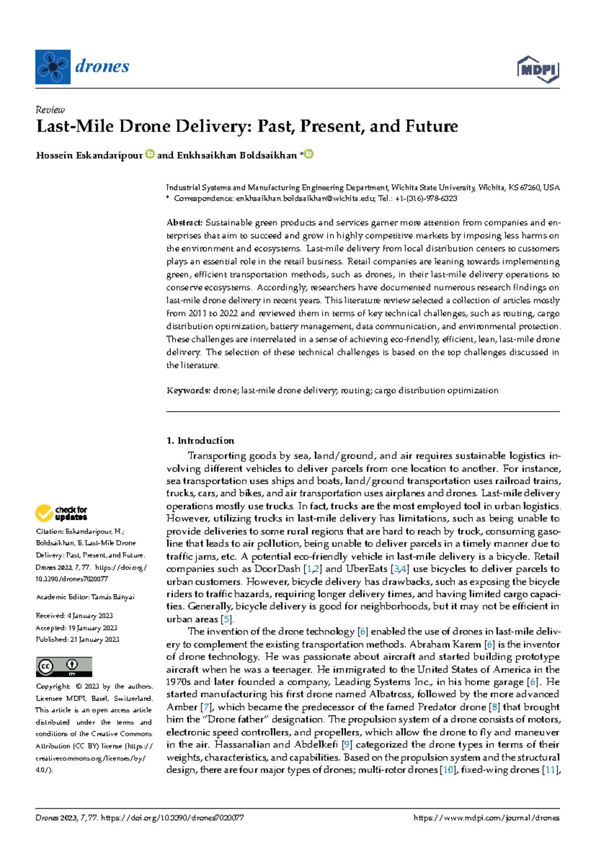 DRN 2023: Literature Review on Drone Delivery Applications and ...