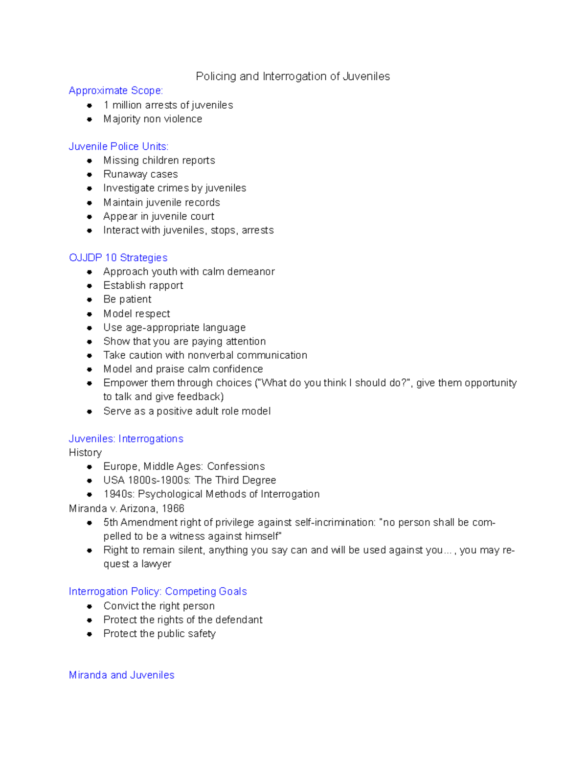 Juvenile Justice Notes - Policing and Interrogation of Juveniles ...