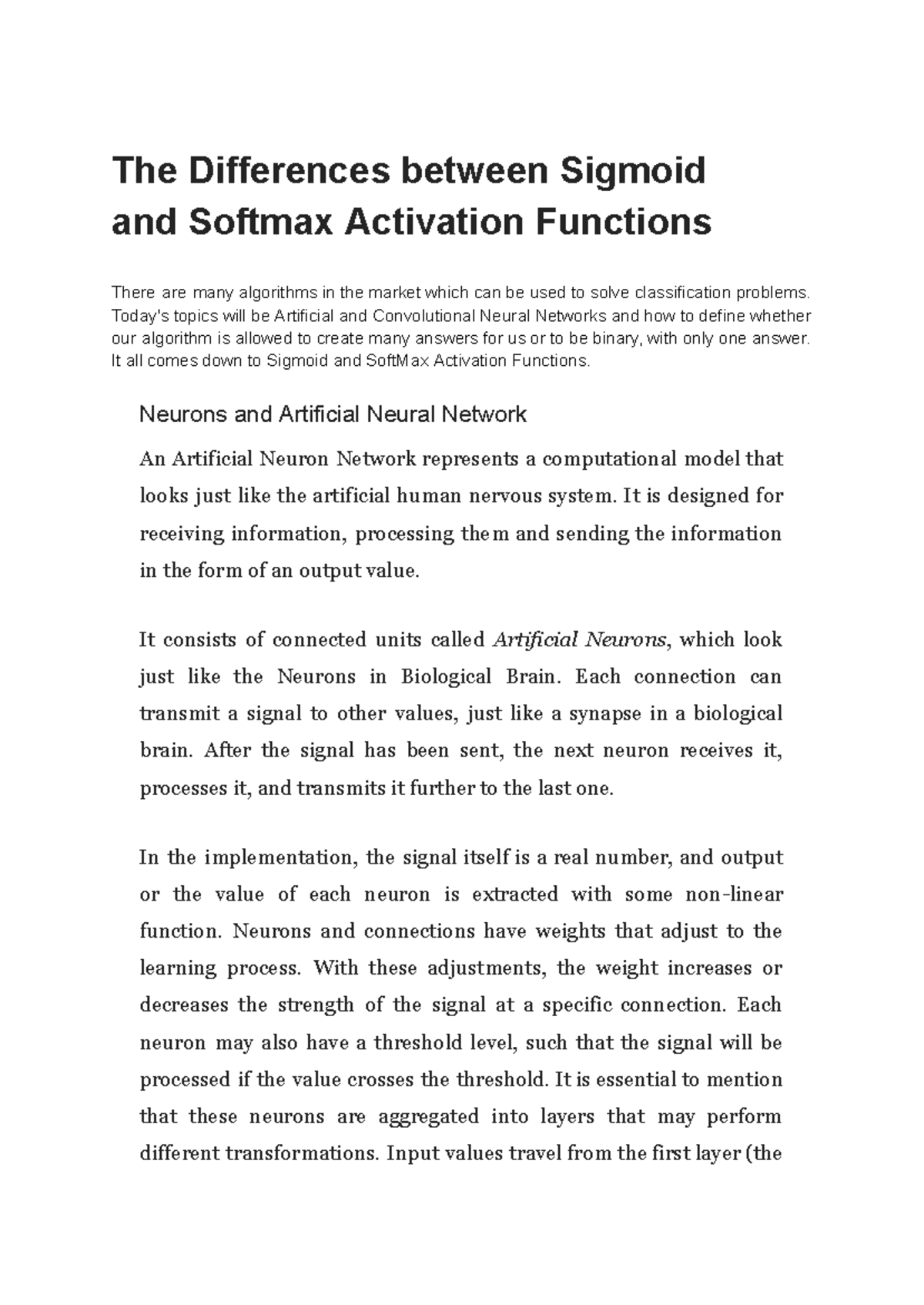 The Differences between Sigmoid and Softmax Activation Functions ...