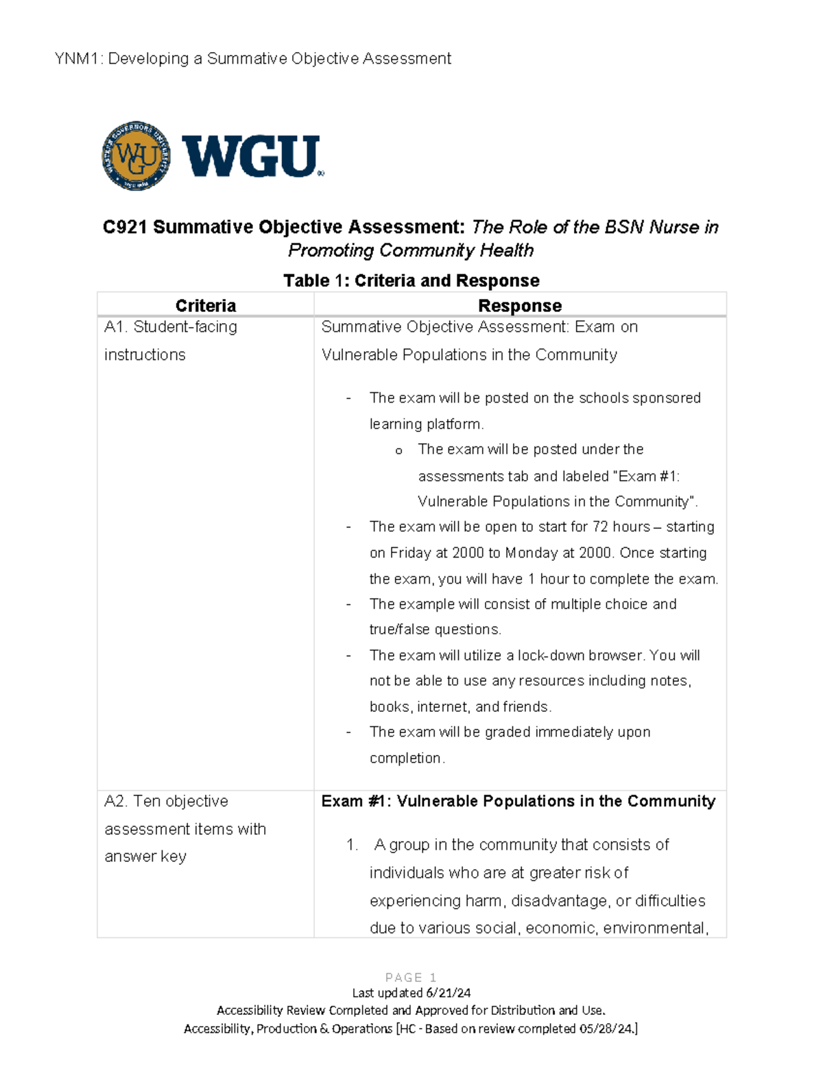C921 Final Exam: Summative Objective Assessment on Community Health - Studocu