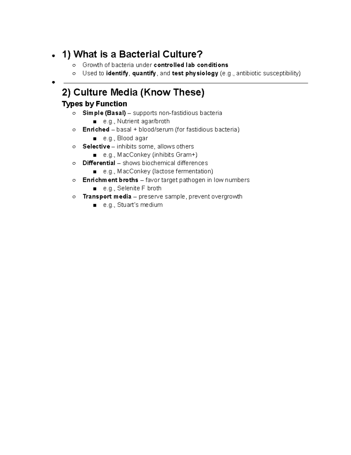 Bacterial Culture Notes: Types, Functions, and Growth Conditions - Studocu