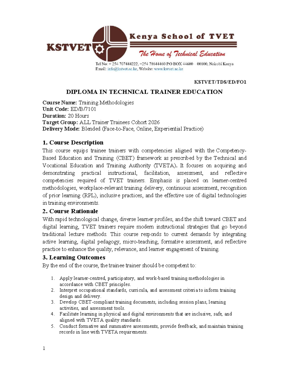 TM Course Outline 2026: Training Methodologies for Trainee Trainers ...