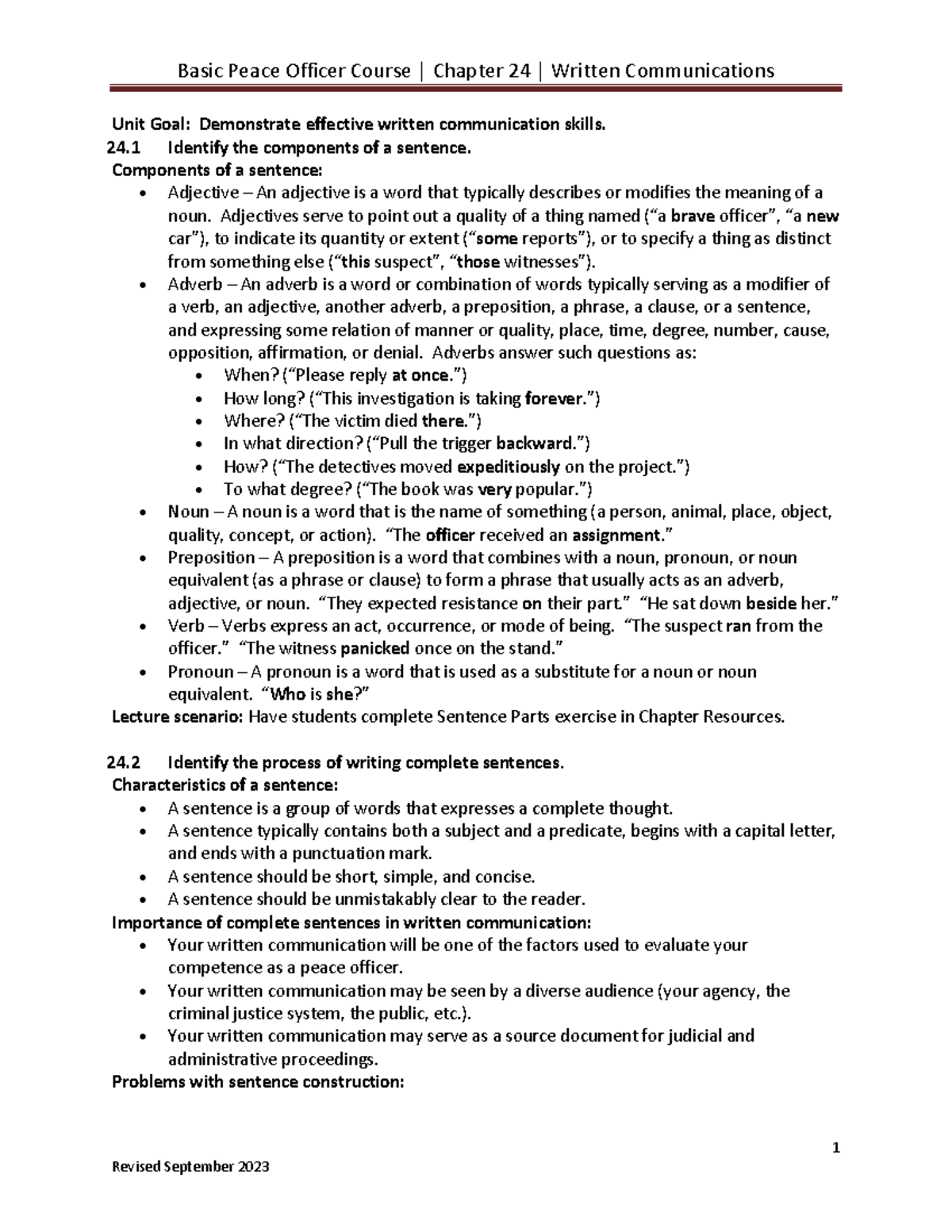 Basic Peace Officer Course: Chapter 24 - Effective Written ...