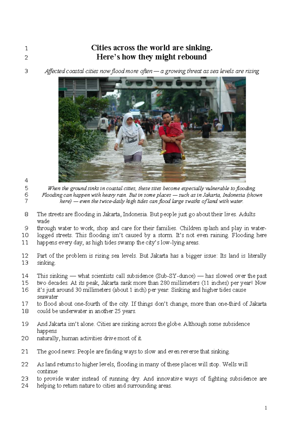 Reading 5 - Week 10: Sinking Cities and Solutions to Flooding - Studocu