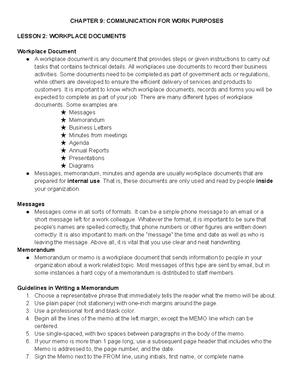 Chapter 9 Lesson 2-3: Workplace Communication Handout - Studocu