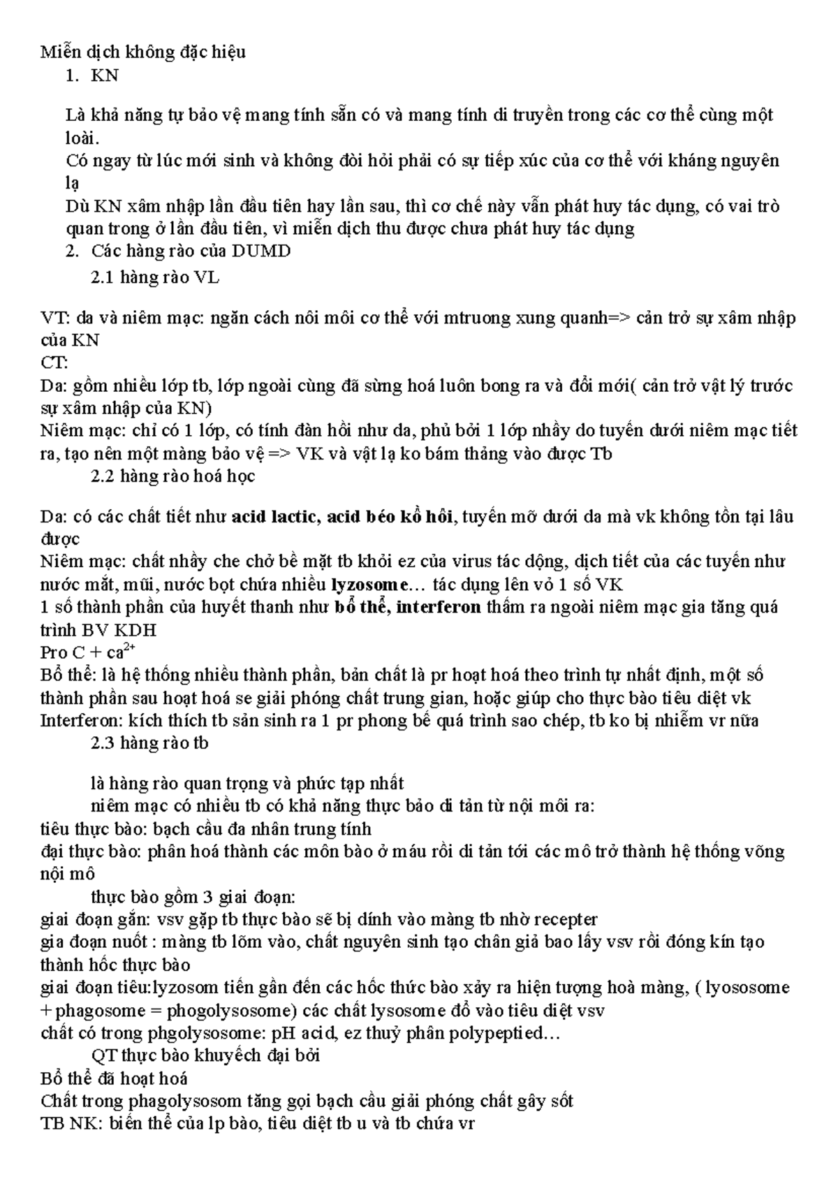 Tổng hợp kiến thức về miễn dịch không đặc hiệu cho môn Y học 101 - Studocu