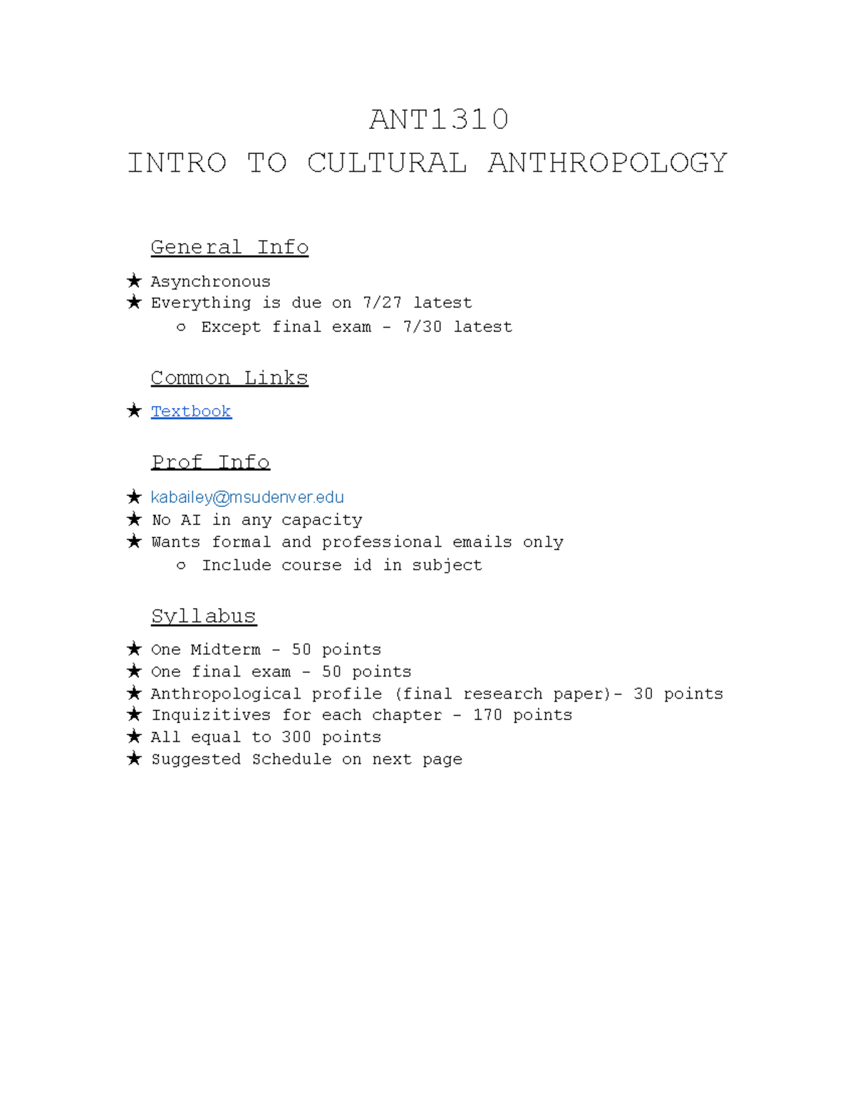 ANT1310 - Intro to Cultural Anthropology: Course Overview & Schedule ...