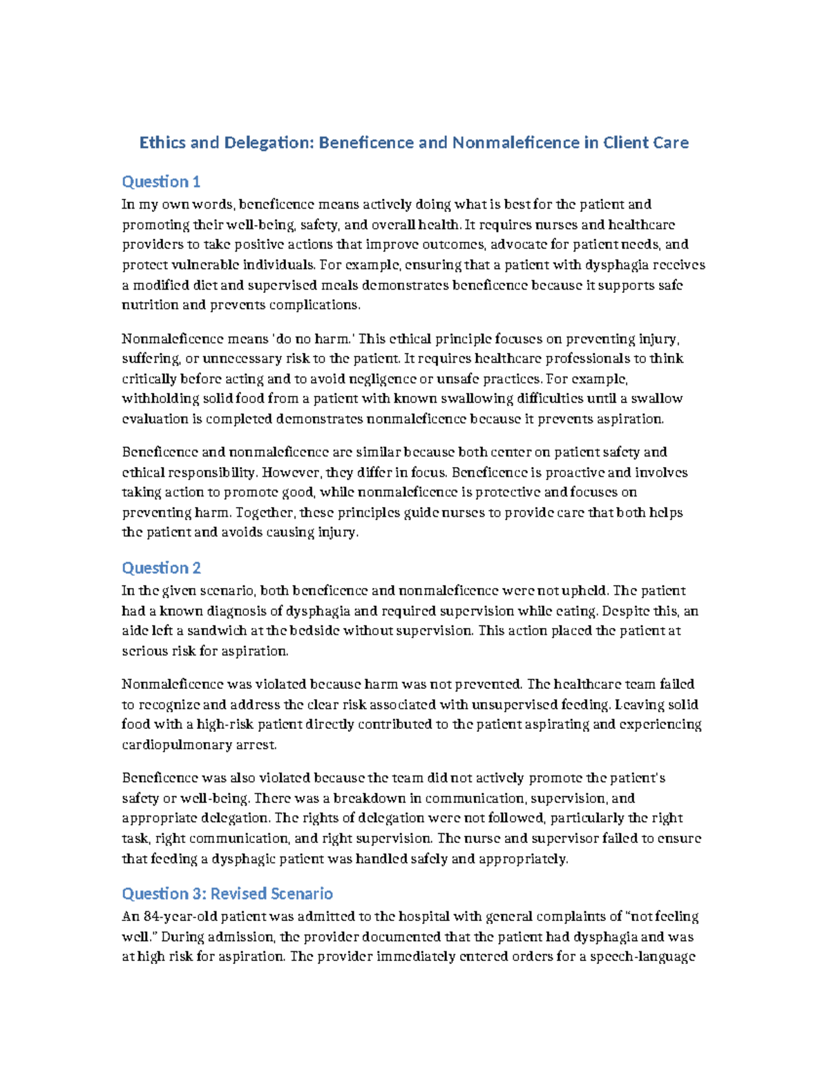 Ethics and Delegation: Beneficence vs. Nonmaleficence in Care - Studocu