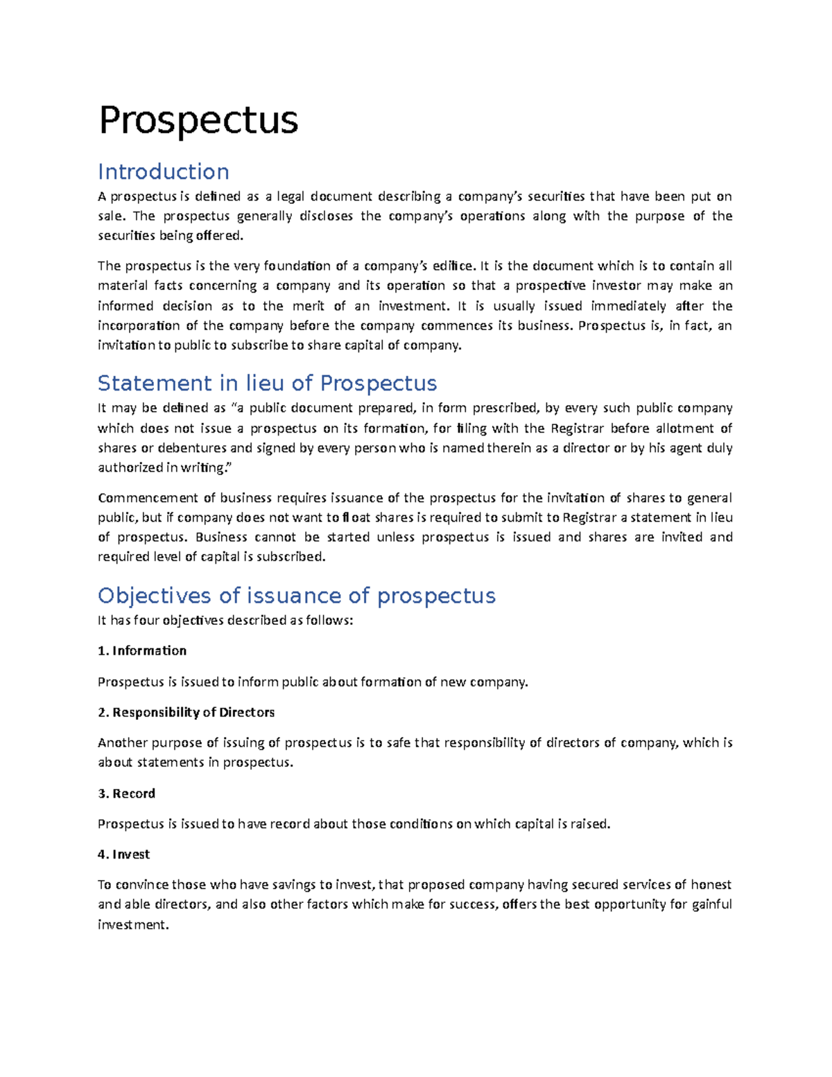 Prospectus Overview: Types, Uses, and Benefits Explained - Studocu