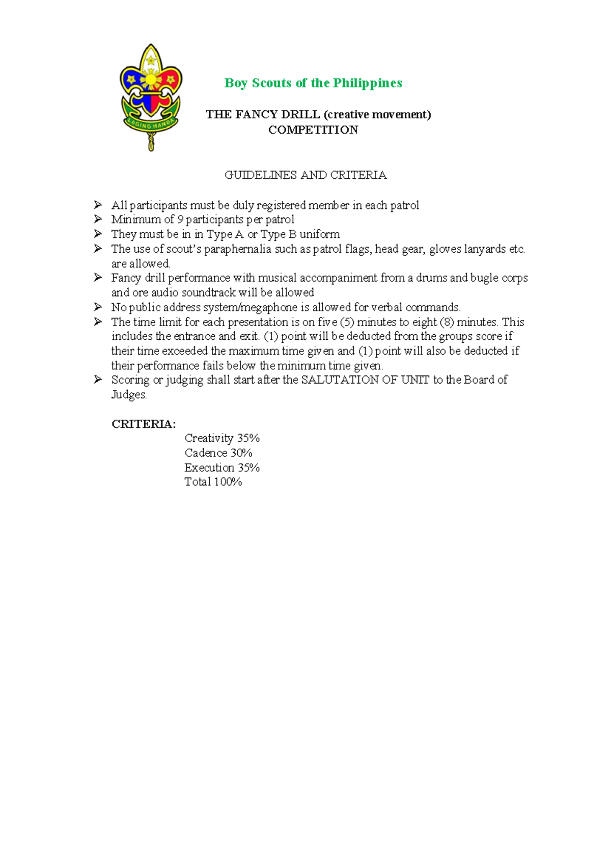 BSP Fancy Drill Competition Guidelines and Scoring Criteria - Studocu