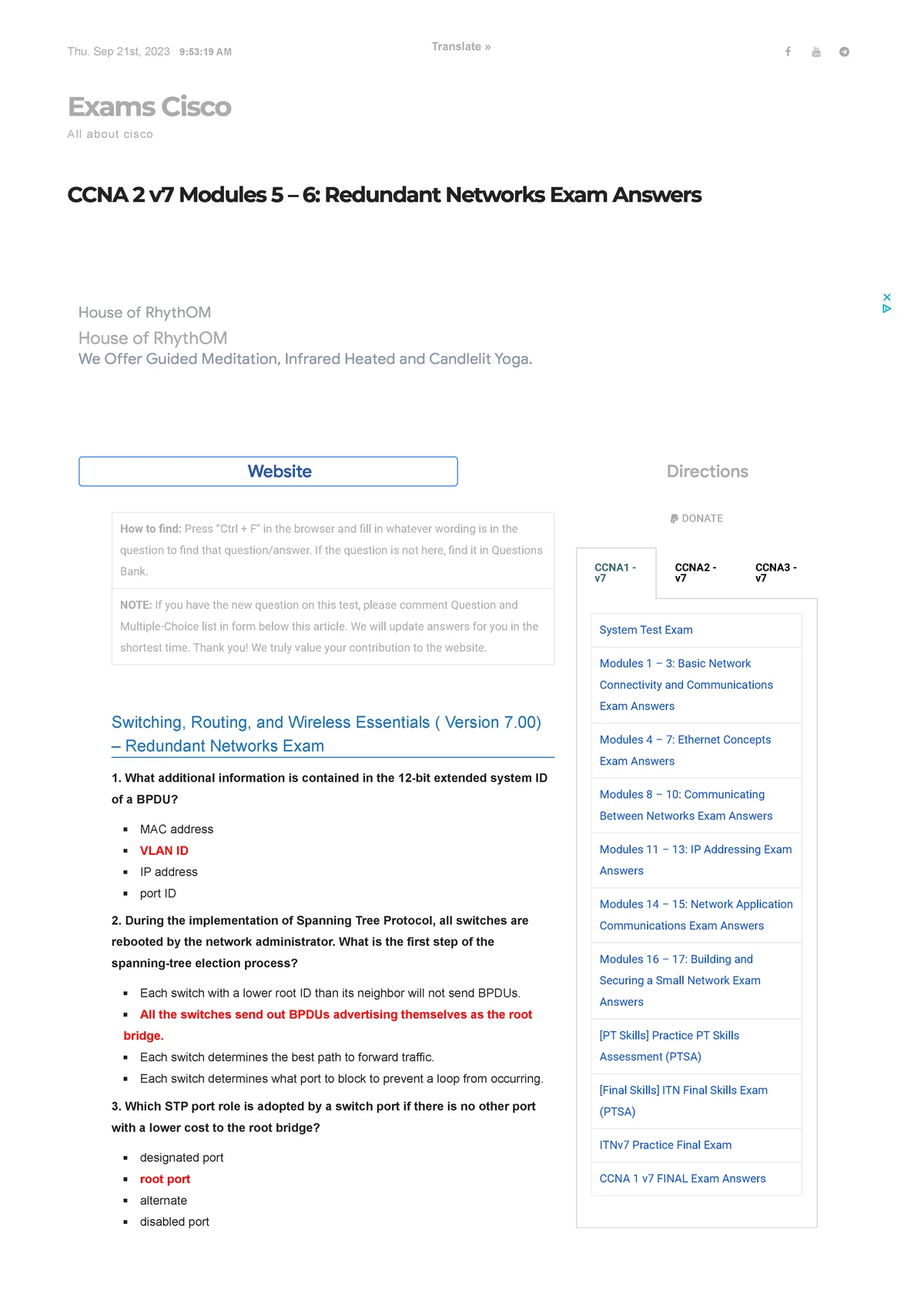 CCNA 2 v7 Exam Answers for Modules 7-9: Available & Reliable Networks - Studocu