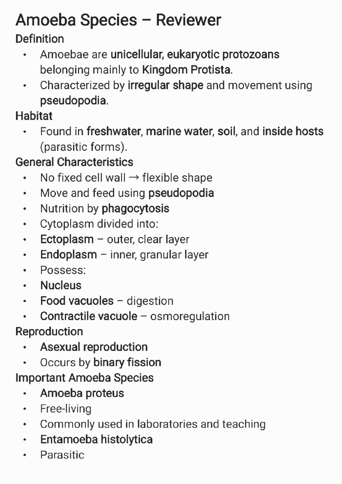 Amoeba Species Review: Characteristics & Habitat Overview - Studocu