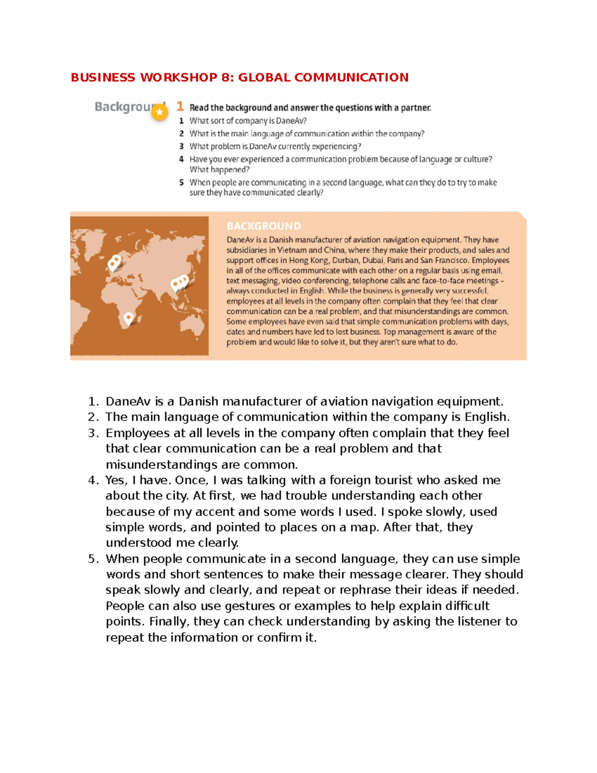 Business Workshop 8: Global Communication Insights and Solutions - Studocu