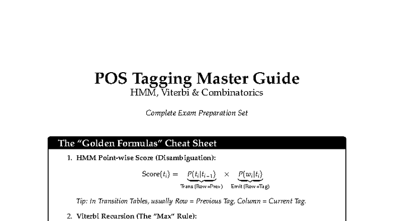 POS Tagging Exam Prep: HMM & Viterbi Techniques Guide - Studocu