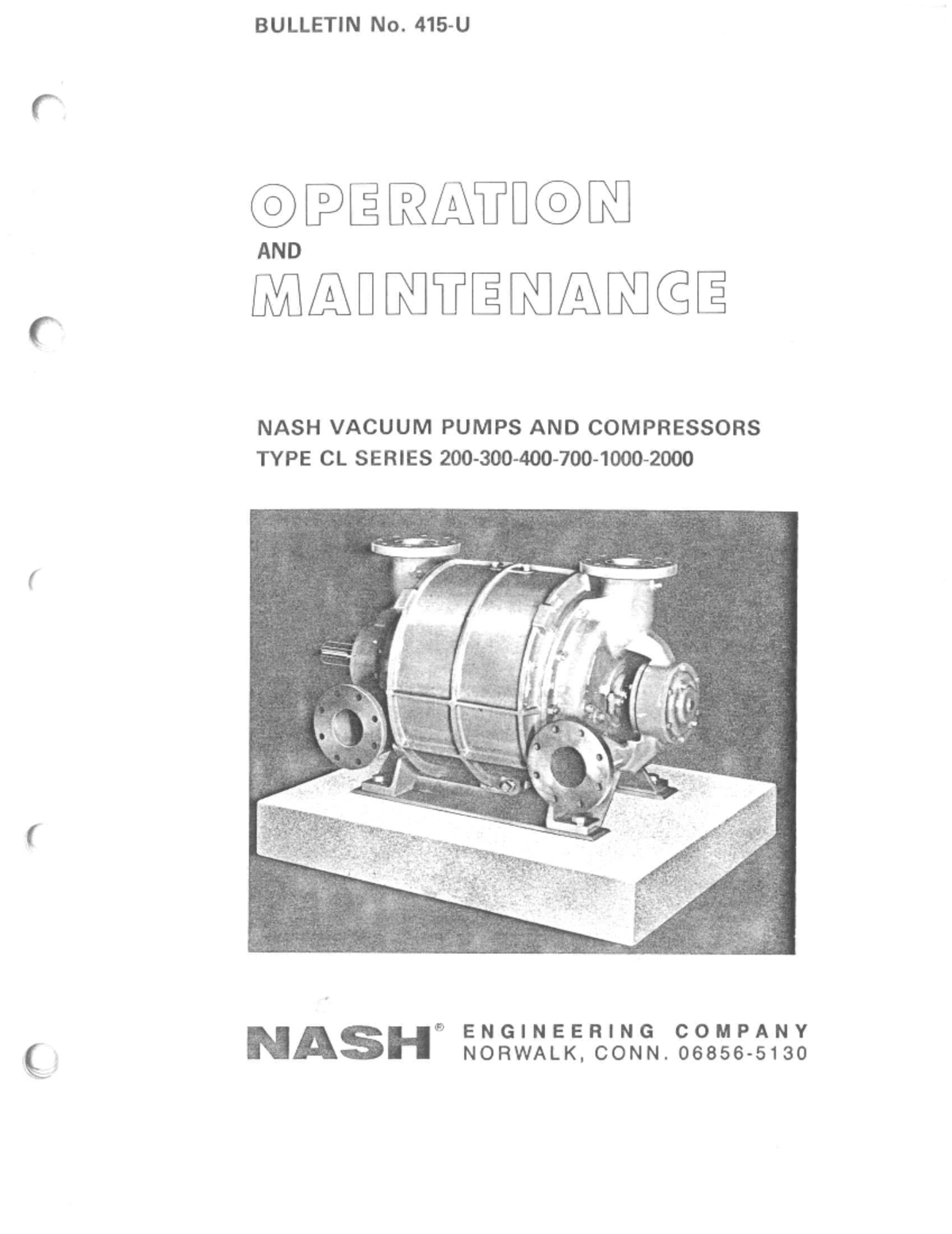 Operation & Maintenance of Nash Vacuum Pumps & Compressors CL Series ...
