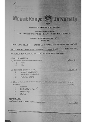 [Solved] Uainishaji wa ngeli zote za kiswahili kimofolojia - Morphology ...