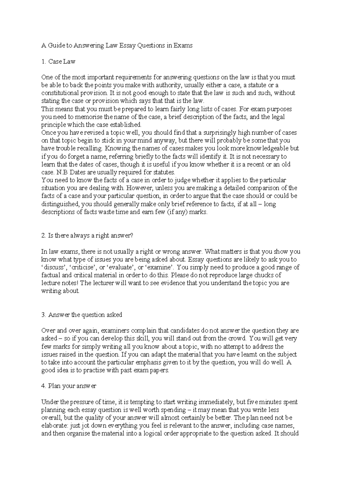 A Guide to Answering Law Essay Questions in Exams (LAW 101) - Studocu
