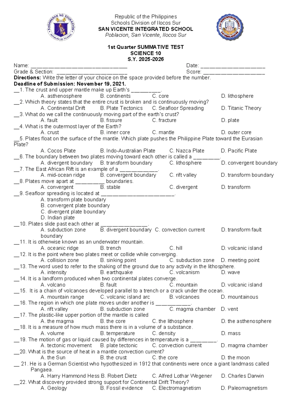 Science 10 Q1 Module 3: Volcanoes, Earthquakes & Plate Tectonics - Studocu