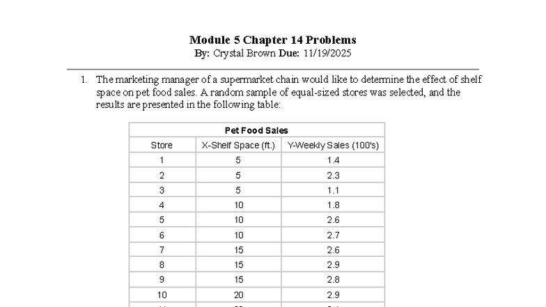 Module 5 Chapter 14: Regression Analysis Problems - Studocu