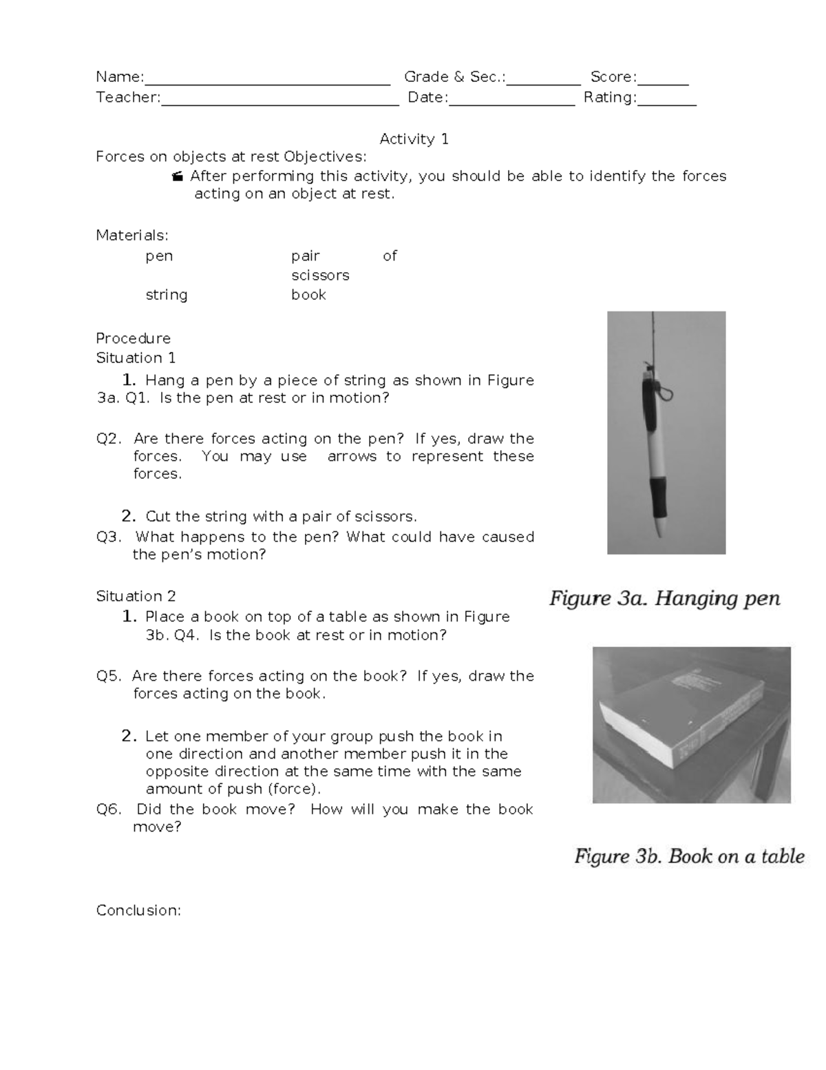 G8 Final Exam Activity: Forces on Objects at Rest and Motion - Studocu