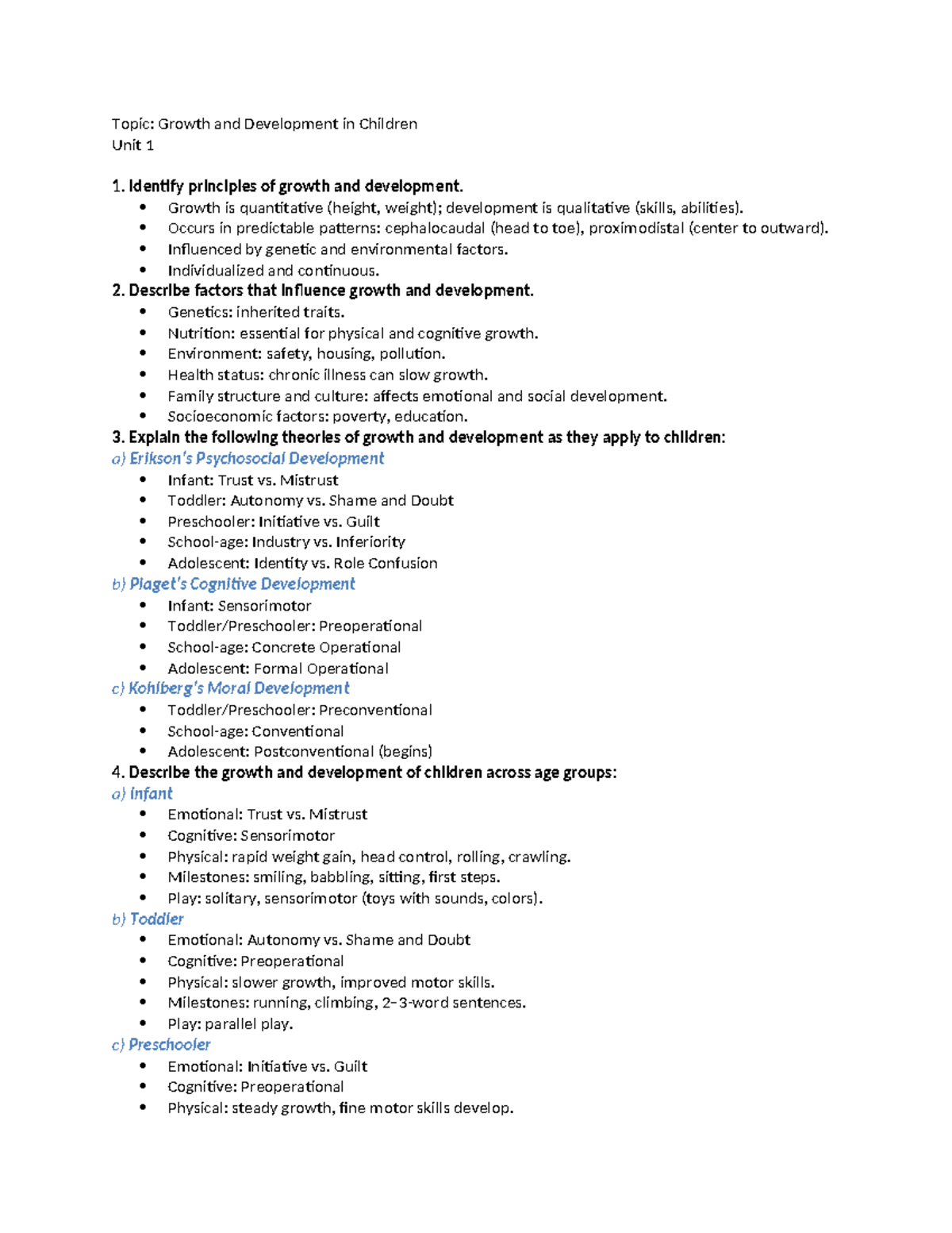 Midterm SLOs: Growth & Development in Children (Unit 1) - Studocu