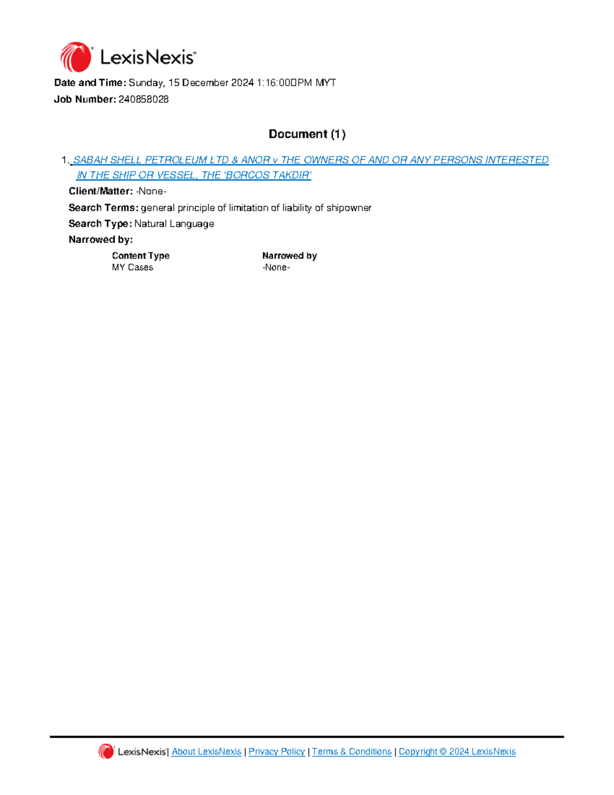 Sabah Shell Petroleum LTD & ANOR v THE Owners - | About LexisNexis ...