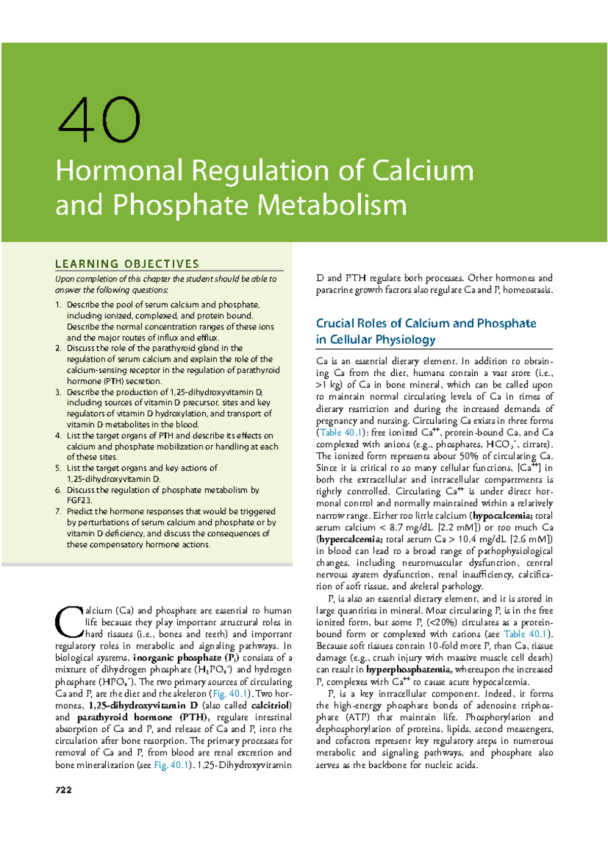 Ch40 - Hormonal Regulation of Calcium and Phosphate Metabolism - Studocu
