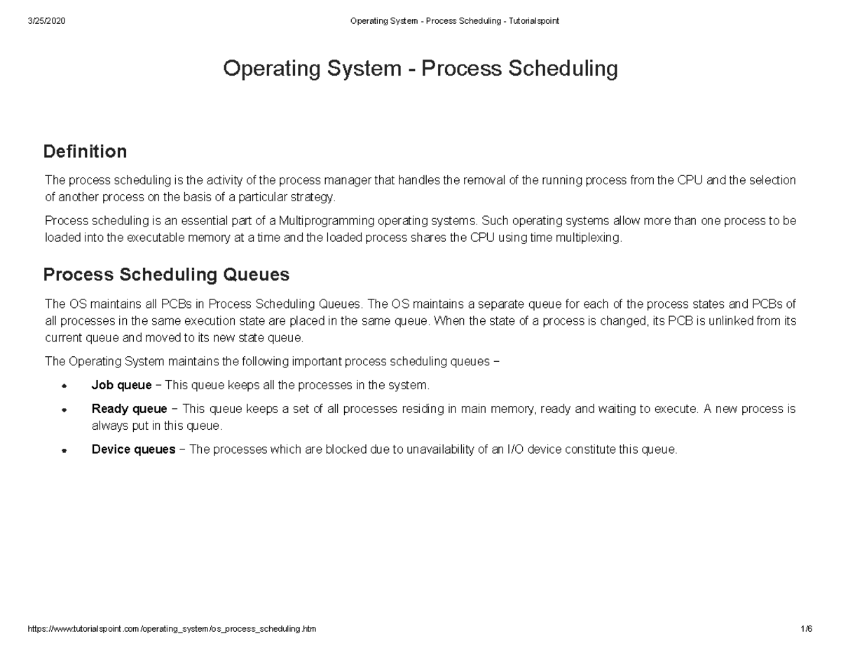 Operating System Process Scheduling Overview (OS-101) - Studocu