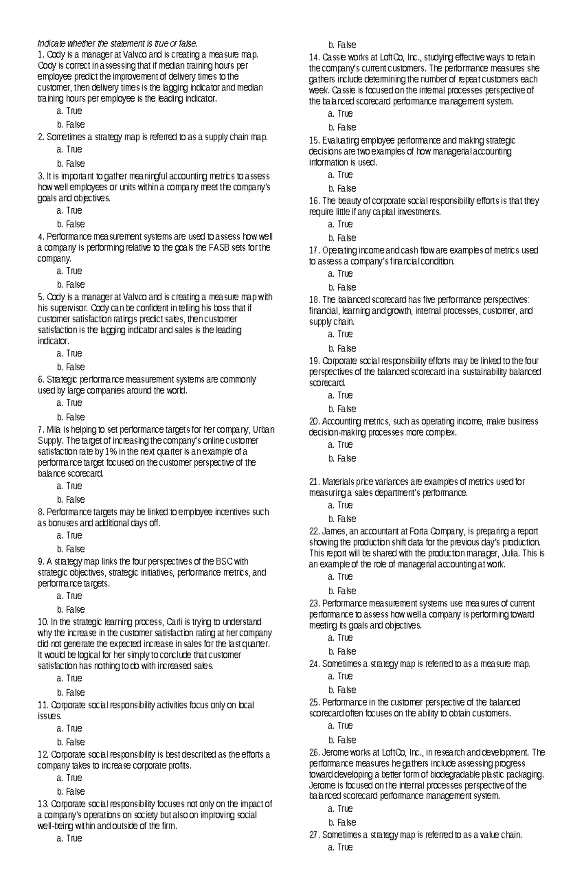 BSC CSR Quiz Answers - Key for MAS Course - Studocu