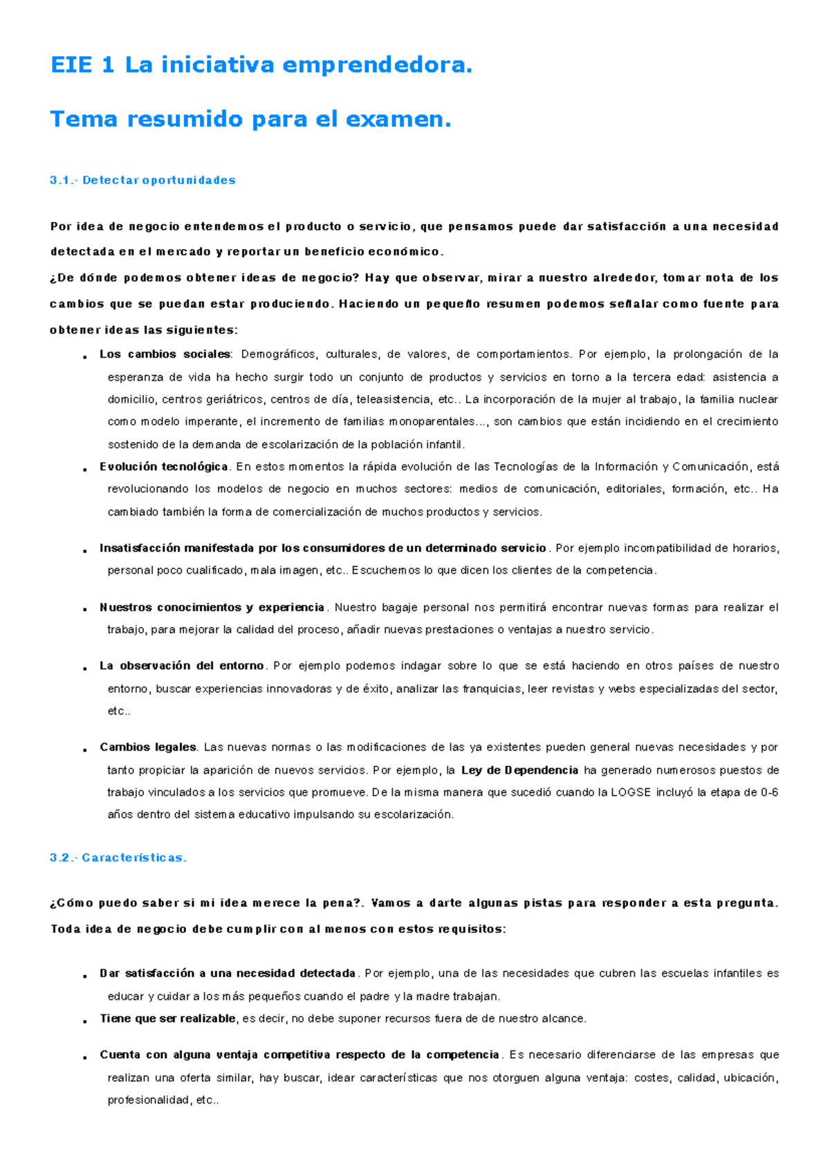 365623035 Temario Resumido Examen EIE 1 - EIE 1 La iniciativa emprendedora. Tema resumido para ...