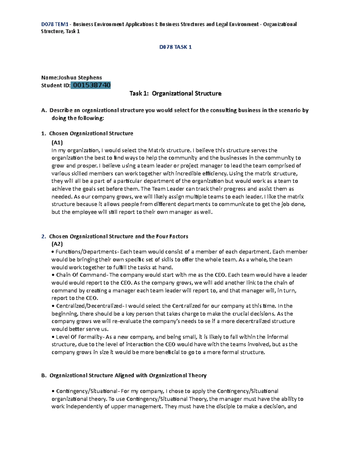 D078 Task 1 - Task 1 - Passed. - D078 Task 1 Template Course Code ...