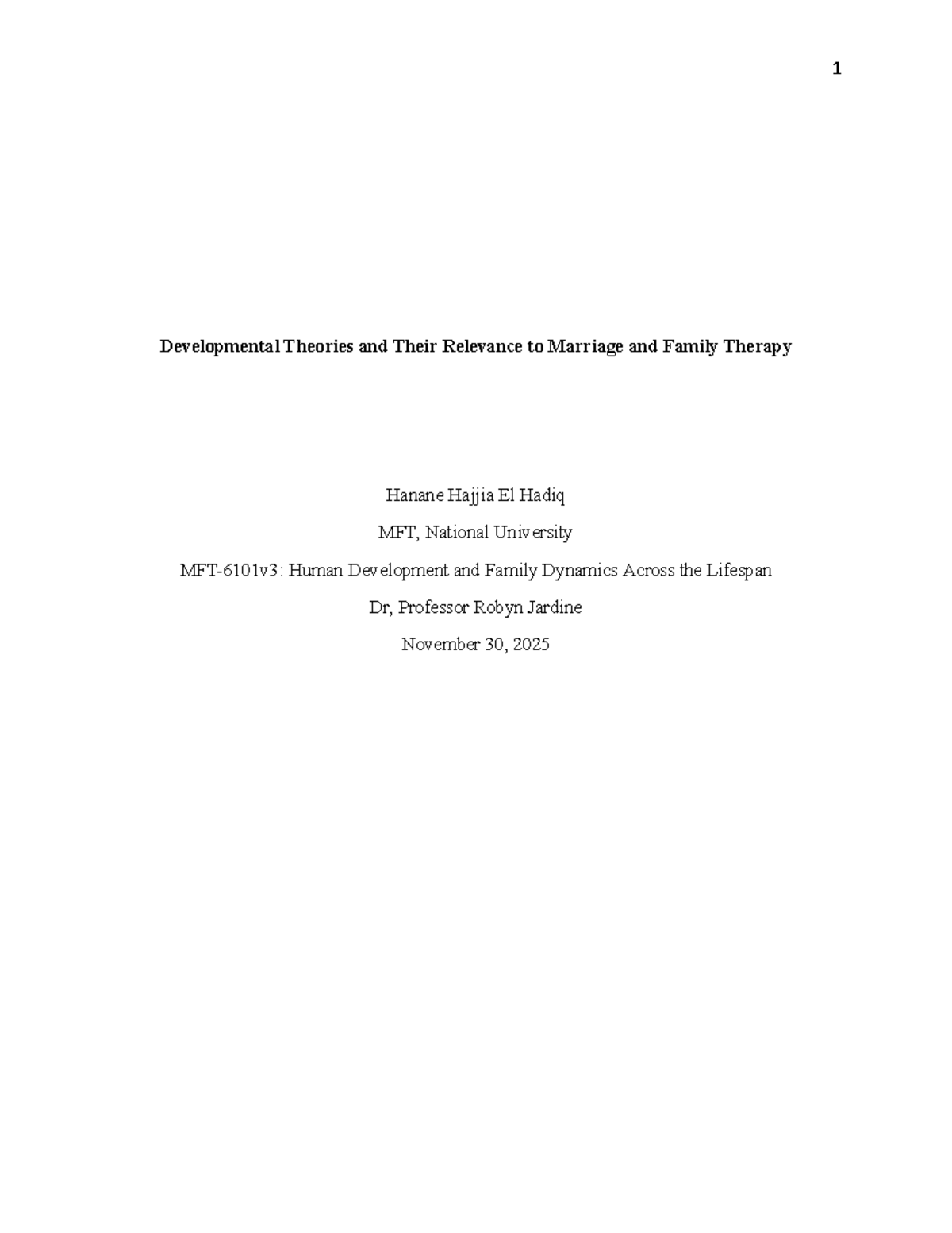 MFT 6101: Developmental Theories in Marriage & Family Therapy - Studocu