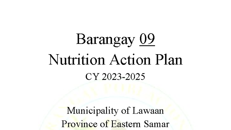 Barangay 09 Nutrition Action Plan CY 2022: Strategies for Health and ...