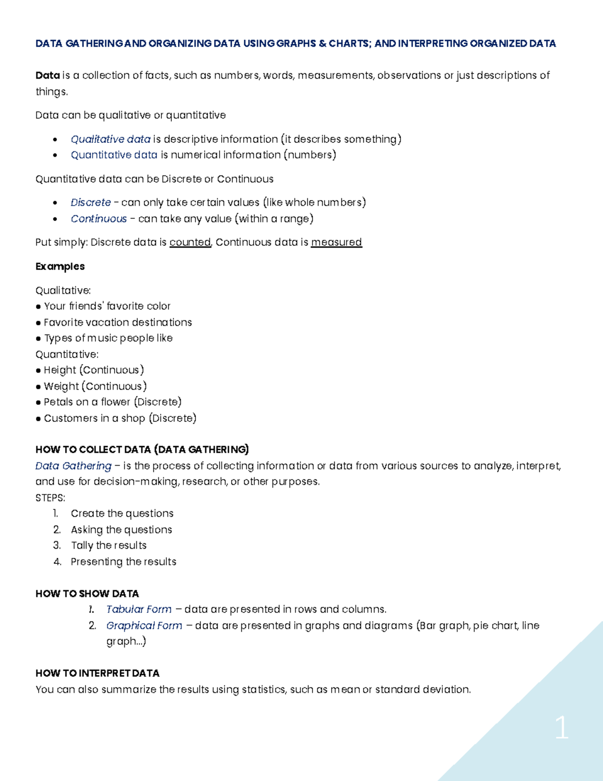 DATA Gathering - Jdidjdndn - 1 DATA GATHERING AND ORGANIZING DATA USING ...