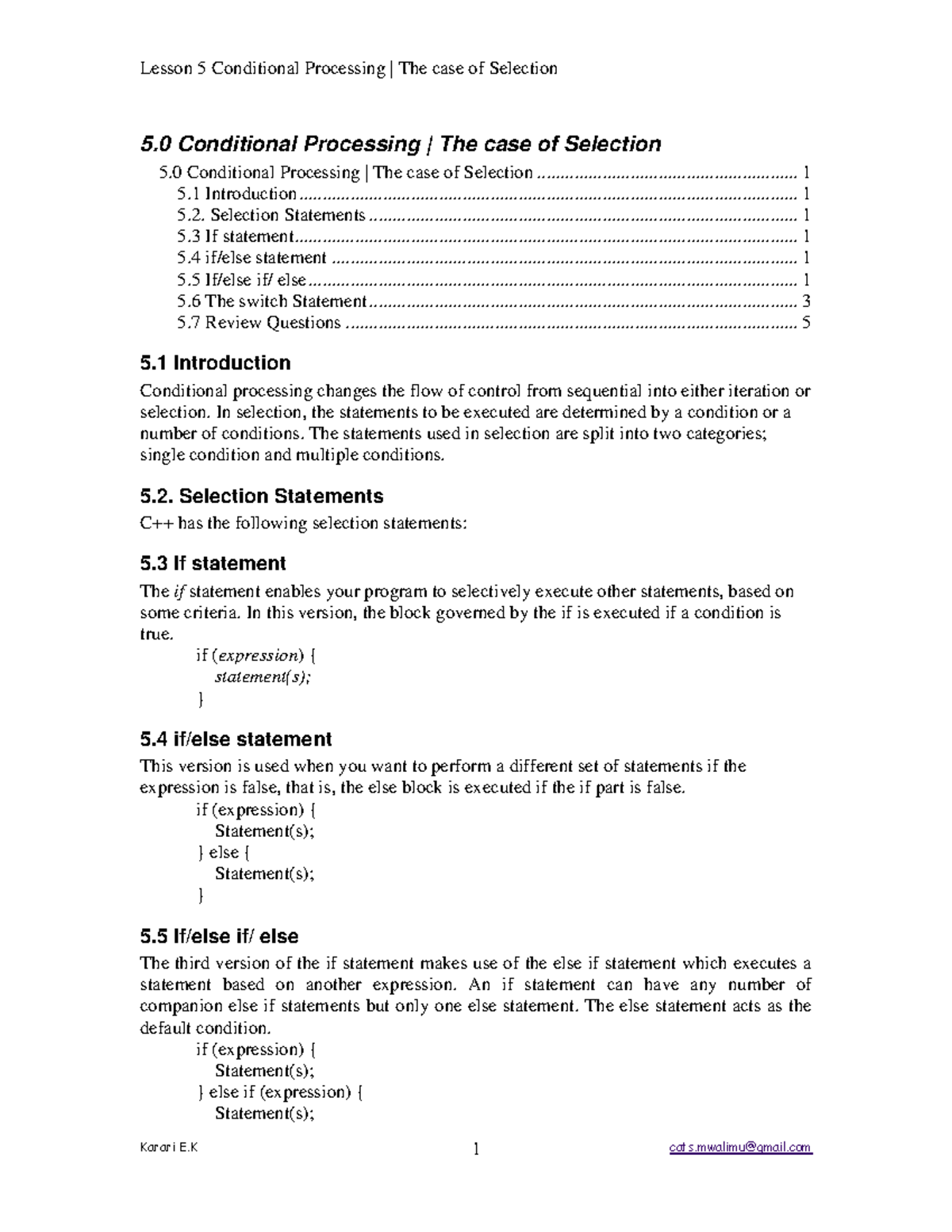 Conditional processing Selection OOP - 5. 0 Conditional Processing ...