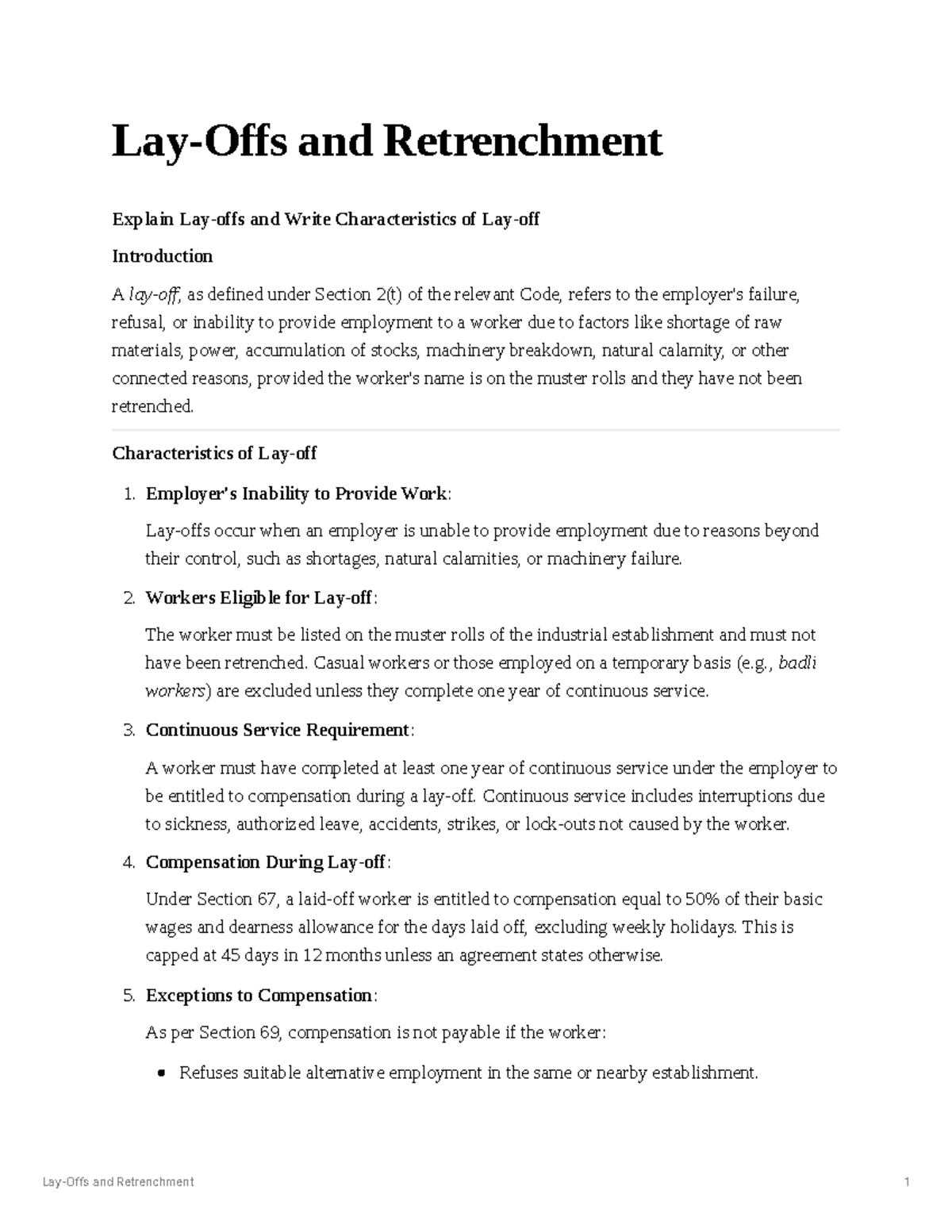 Lay-off & retrenchment - Lay-Offs and Retrenchment 1 Lay-Offs and ...